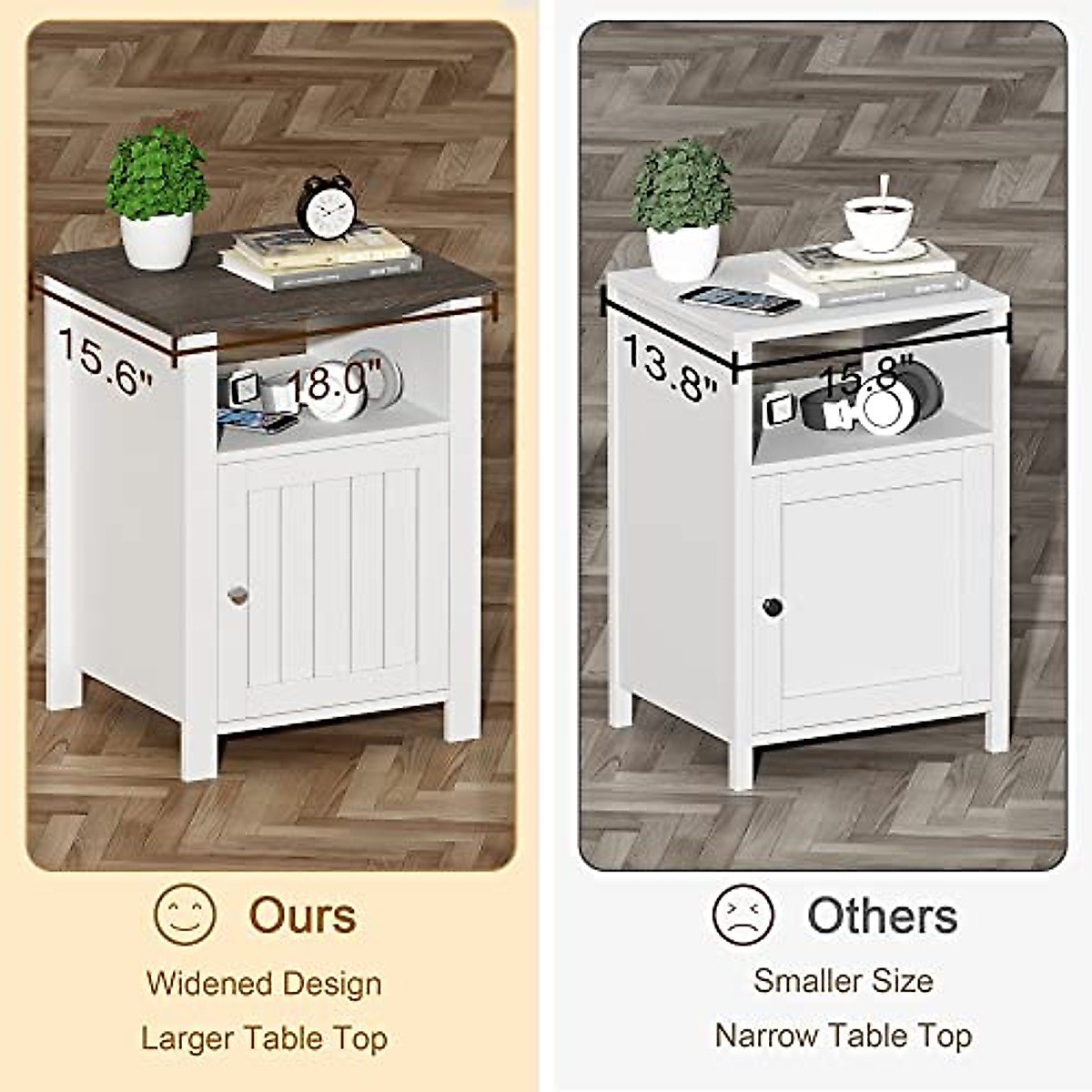 ChooChoo Farmhouse Nightstand, Rustic Vintage End Side Table with Storage for Bedroom Living Room, White