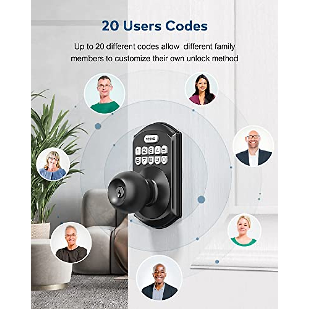 TEEHO Keyless Entry Door Locks with Keypads - Deadbolt Smart Lock - Front Door Lock Set with Door Knob - Auto Lock - Easy Installation - Matte Black