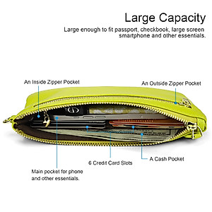 befen Yellow Women Genuine Leather Wristlet Clutch Wallet Purse Clutch Purses for Women - Lemon