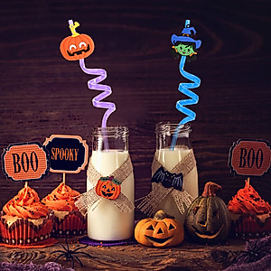 Halloween Drinking Straws, 24 Pack of Plastic Straws Reusable Pumpkin Wizard Pattern Kids Party Spiral Straws for Halloween Decoration Party Favor Goodie Gifts By Rely2016