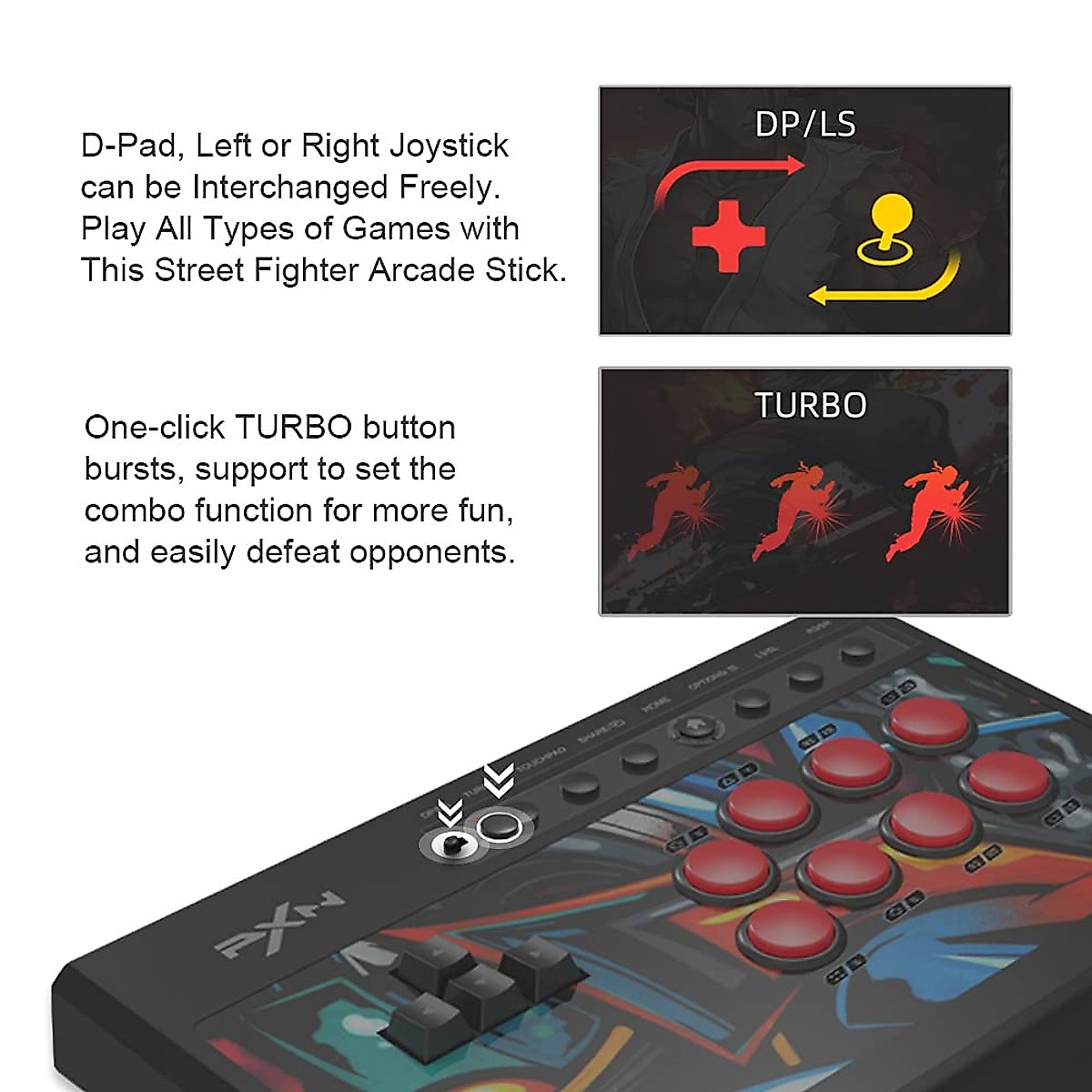 PXN Arcade Stick, X8 Fight Stick Game Controller Joystick Green Axis Mechanical Buttons USB Wired Connection for PC/PS4/PS3/Xbox Series X|S, Xbox One
