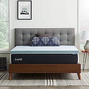 LUCID 2 Inch Advanced Memory Foam Topper - Gel Infused - Quick Rebound Foam - Relieves Pressure Points Mattress Topper, Queen, Blue