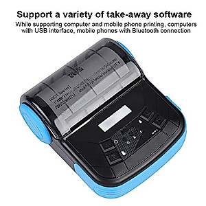 ASHATA Thermal Receipt Printer, Portable 80mm USB Wireless Bluetooth Thermal Bill Printer Receipt Printer Support iOS/Android for Supermarkets/Shopping Malls/Restaurants/Cake Shops(Black)