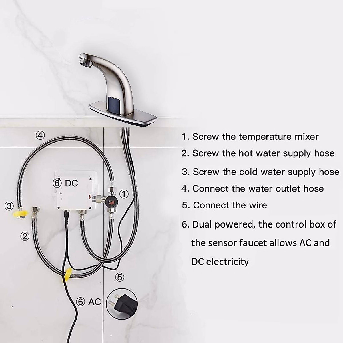 Automatic Sensor Touchless Bathroom Faucet Brushed Nickel,Motion Activated Hands-Free Lavatory Vanity Faucet,Touch-Free Solid Brass Auto Sensor Bathroom Sink Faucet