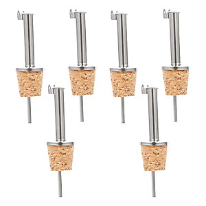 Tofficu 6Pcs Stainless Steel Wine Pourer Liquor Pour Spouts Set Cork Design Wine Bottle Stoppers with Dust Caps for Wine Olive Oil Coffee Vinegar Bottles