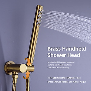 TRUSTMI 12 inch Round Bathroom Luxury Rain Mixer Combo Set Wall Mounted Rainfall Shower Head System Brushed Gold, (Contain Faucet Rough-in Valve Body and Trim)