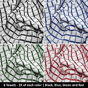 White Classic [8 Pack] Premium Dish Towels for Kitchen, with Hanging Loop - Heavy Duty Absorbent 100% Cotton 410 GSM Terry Kitchen Towels, 16x26 (Multi)