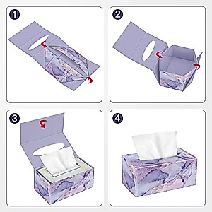 Tissue Box Holder, FINPAC Rectangular PU Leather Foldable Facial Tissue Napkin Box Covers Decor Holder for Living Room, Bathroom, Kitchen Countertop, Lilac Marble