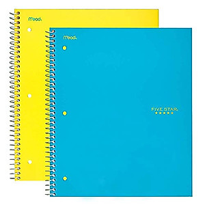Five Star Spiral Notebooks, 1 Subject, College Ruled Paper, 100 Sheets, 11" x 8-1/2", Teal, Yellow, 2 Pack (38440)