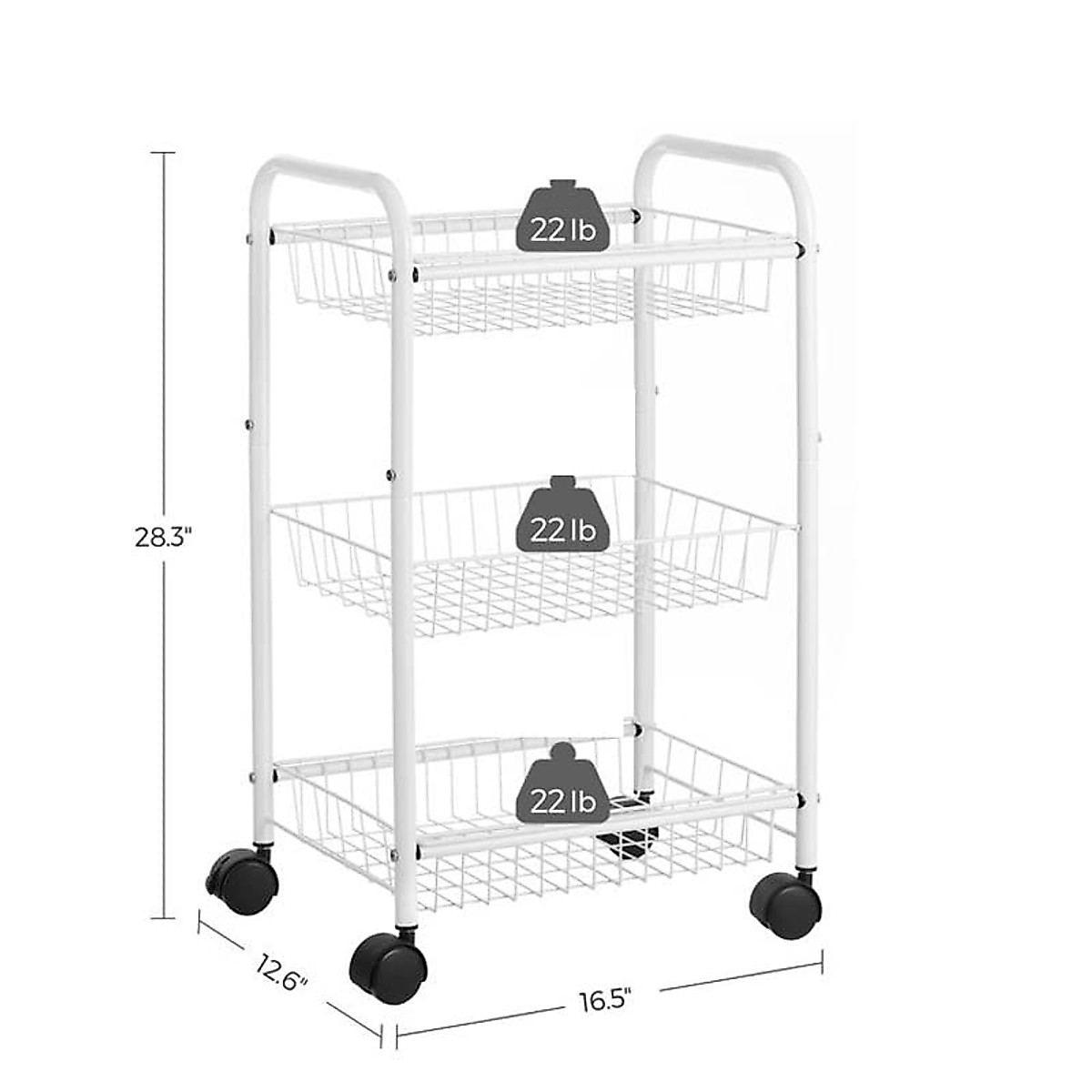 EYHLKM 3 Tier Kitchen Trolley on Wheels with Handle Trolley for Kitchen Bathroom Cabinet White Black (Color : A, Size : 28.3cm*16.5cm)