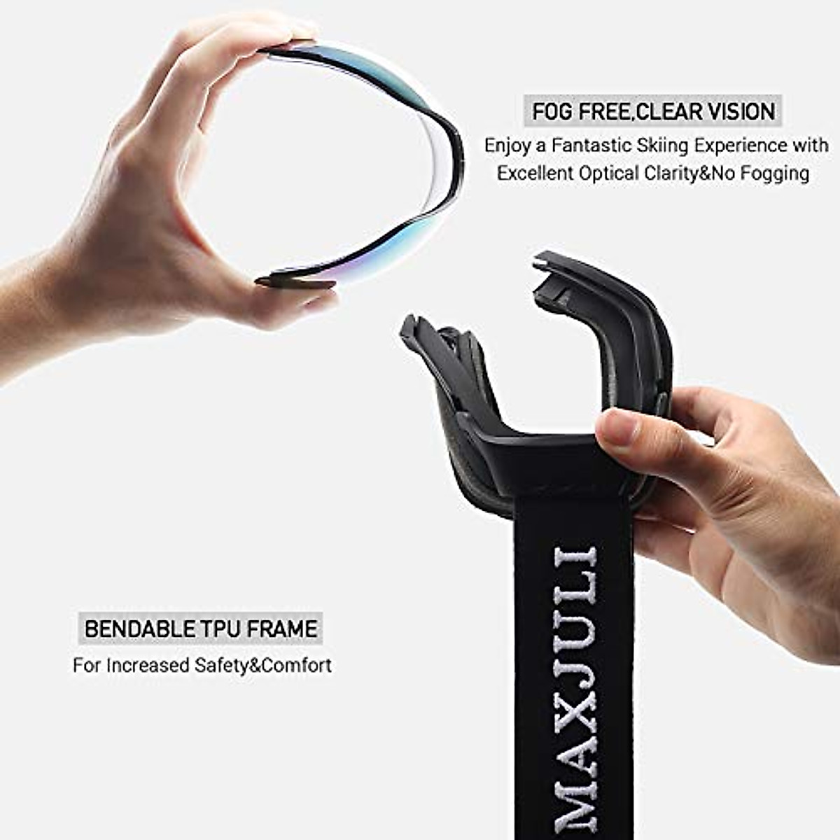 JULI Ski Goggles for Men Women Youth,OTG and Anti-Fog Design,Snowboard Skate Snowmoblie Double Layer Lens Snow Goggles M4 (Black Frame/82% VLT Clear Len)