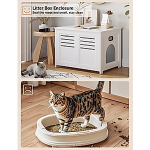 DINZI LVJ Hidden Cat Litter Box Enclosure, Flip Top Cat Washroom Furniture, Good Ventilation, Entrance Can Be on The Left or Right, Enclosed Cat Litter House Side Table for Most of Litter Box, White