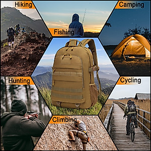 Aocmpxs Military Tactical Backpack, 30L Hiking Daypack Water-Resistant 3 Day Assault Backpacks Molle Army Pack(Tan)