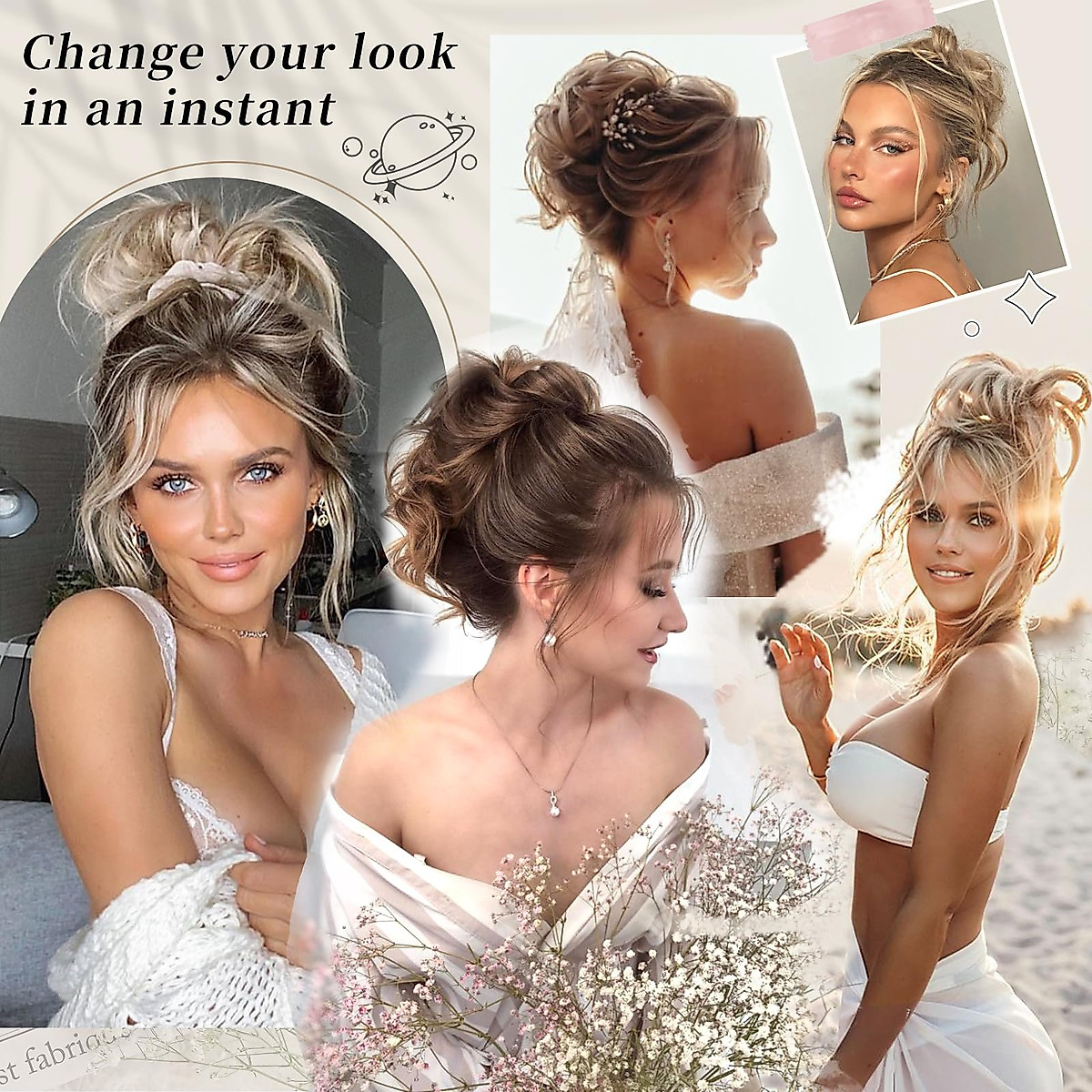HMD Tousled Updo Messy Bun Hairpiece Hair Extension Ponytail With Elastic Rubber Band Updo Ponytail Hairpiece Synthetic Hair Extensions Scrunchies Ponytail Hairpieces for Women (12H24)