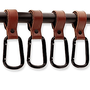 Brute Strength - Leather Stroller Hooks - Cognac 2X - Full Grain Leather - Mommy Hook - Stroller Clip - Bag Hook - Straps with Hooks - Carabiner Hook Clips