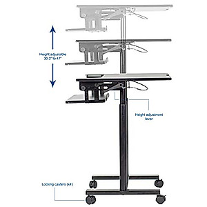 VIVO Mobile Height Adjustable Table, Stand Up Desk Cart with Sliding Keyboard Tray, Computer Workstation, Rolling Presentation Cart, Black, CART-V06A