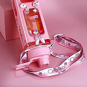 NEWSTYP Kawaii Bear Pastel Water Bottle With 3D Sticker 700ml Plastic Travel Tea Juice Milk Portable Cute Shaker Drink Bottle Gift (Pink)