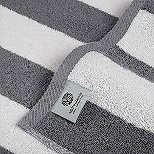 White Classic Beach Towels Oversized Cabana Stripe Cotton Bath Towel Large - Luxury Plush Thick Hotel Swim Pool Towels for Adults Super Absorbent Quick Dry - 35x70 Grey [2 Pack]