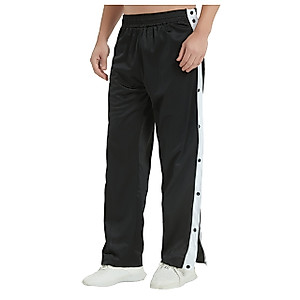 THWEI Mens Tear Away Basketball Pants Casual High Split Snap Button Post Surgery Sweatpants Black M