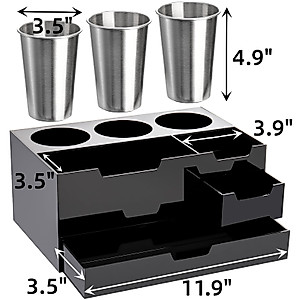 Hiceeden Acrylic Hair Tool Organizer Countertop, Hair Dryer Holder with 2 Drawer, Bathroom Vanity Accessories Storage Stand for Blow Dryer, Hair Brush, Straightener, Black