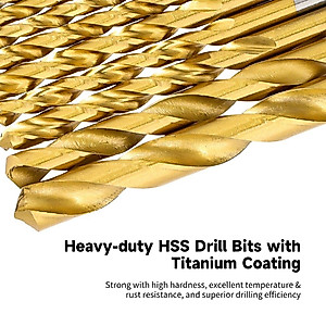Twist Drill Bit Set, 99 Pcs Titanium-Coated Twist Drill Bits in 14 Sizes 0.06’’-0.39’’D, Heavy-Duty HSS Drill Bit Kit for Aluminum, Copper, Wood, Plastic, with Storage Case