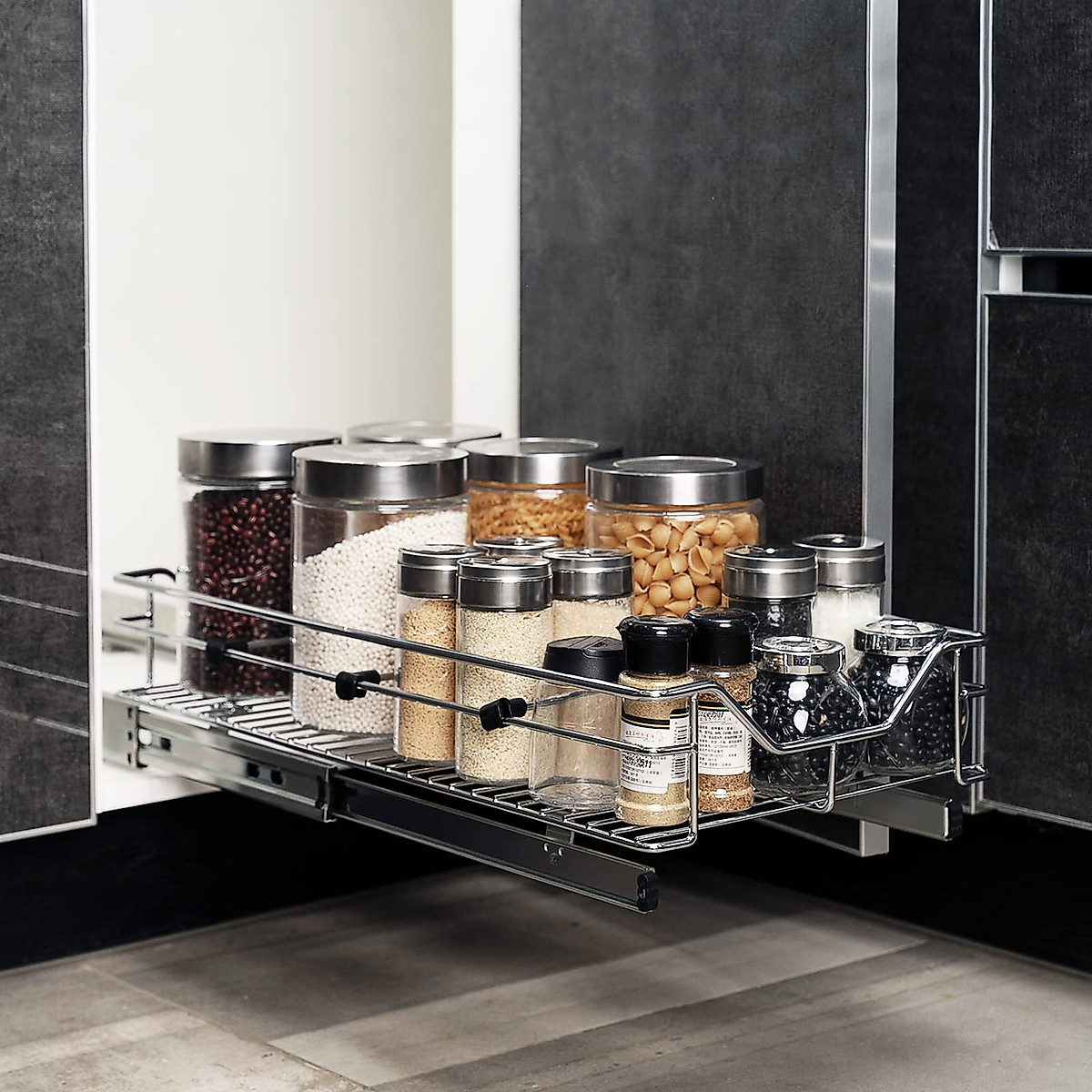 BBLHOME Pull Out Cabinet Drawer Organizer,Heavy Duty Slide Out Pantry Shelves Sliding Drawer Storage for Bathroom, Kitchen, Home, 11" W x 21" D,Chrome Finish