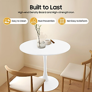 JINHZIXIU 31.5" Round Dining Table White Coffee Table Kitchen Dining Table Modern Tulip Table Mid-Century Leisure Table Tea Table for Dining Room Kitchen Living Room for 2-4 People