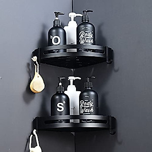 SPIYOU 2 Pack Bathroom Shower Caddy Organizer for Kitchen Toilet No Drilling Adhesive Wall Mounted Bathroom Shower Shelf Storage Corner Shelf Black, SP-001