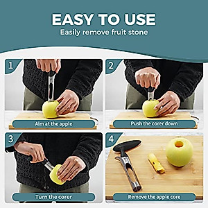 KITEXPERT Apple Corer, Premium Apple Corer Tool with Ergonomic Handle, Stainless Steel Apple Corer Remover with Sharp Serrature, Durable Kitchen Corer for Apple, Pears and Bell Peppers(Black)