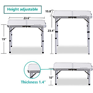 YihuiKo Adjustable Height Camping Table with Mesh Layer, 23.6" x 15.7" Portable Folding Camp Tables with Aluminum Legs for Outdoor Camp, Picnic, Beach, Backyard, Tailgate Cooking, 3 Heights…
