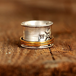 Boho-Magic 925 Sterling Silver Spinner Fidget Compass Ring for Women (10)