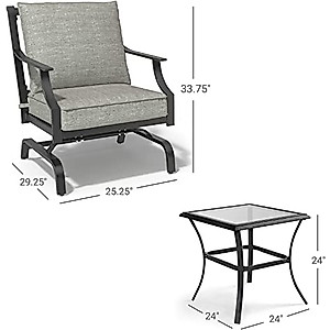Grand patio 3 PCS Patio Furniture Set Outdoor Bistro Set Metal K/D Chat Set Rocking Chair with Gray Comfortable Cushions for Garden Lawn & Poolside
