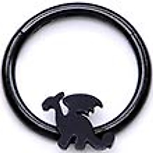 Body Candy 16G Black PVD Steel Hinged Segment Ring Seamless Cartilage Septum Ring Dragon Nose Hoops 3/8"