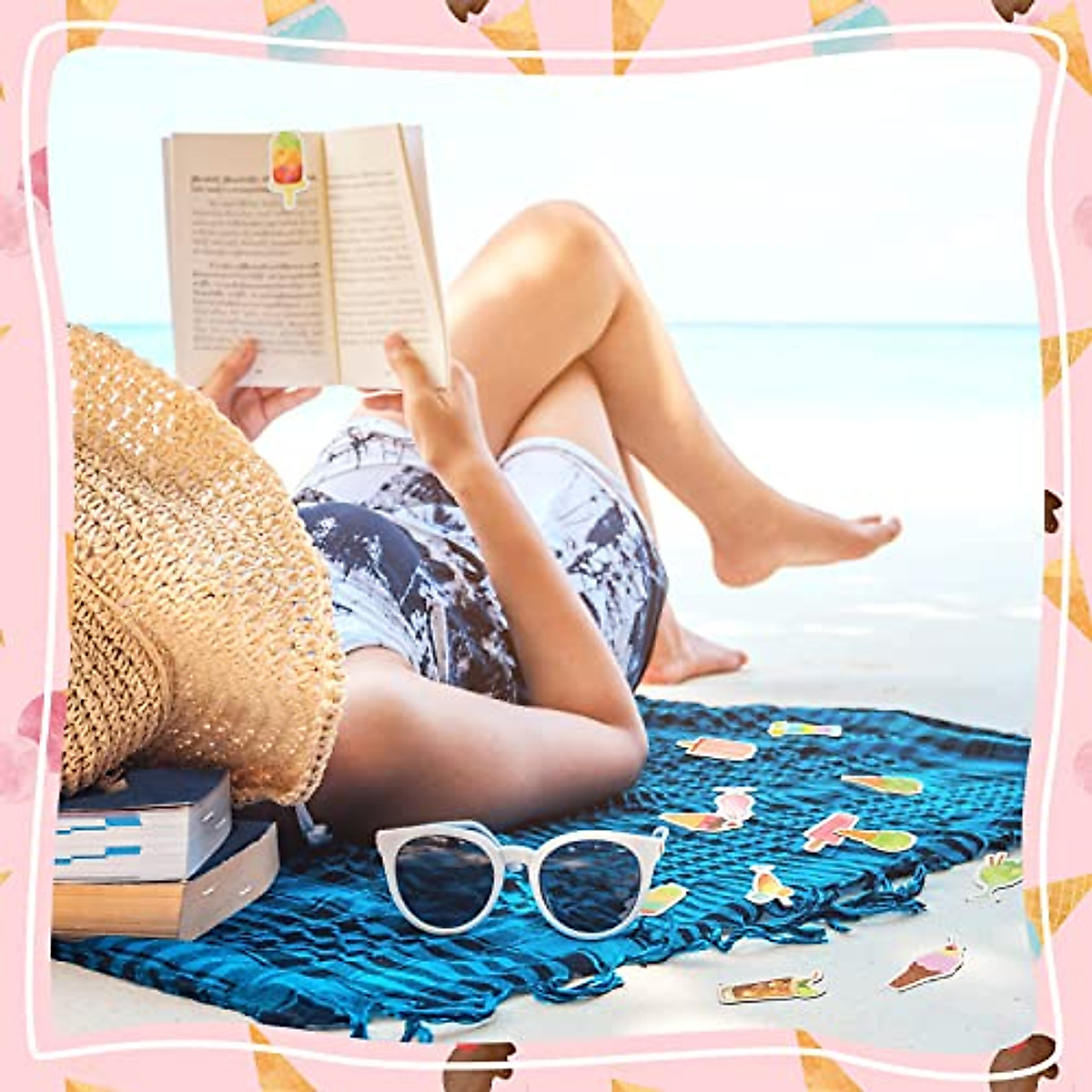 24 Pcs Magnetic Bookmarks Cute Bookmarks for Kids Summer Bookmarks Ice Cream and Cold Drink Theme Double Magnet Page Markers Bookmarks for Women Girls Students Teacher End of Year Student Gifts