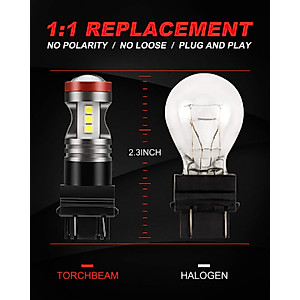Torchbeam 3157 LED Light Bulbs 3600 Lumens with Projector Error-free For Reverse Back Up Lights DRL Brake Lights Fit 3156 3057 3056 4157 6500K Xenon White（Pack of 2）