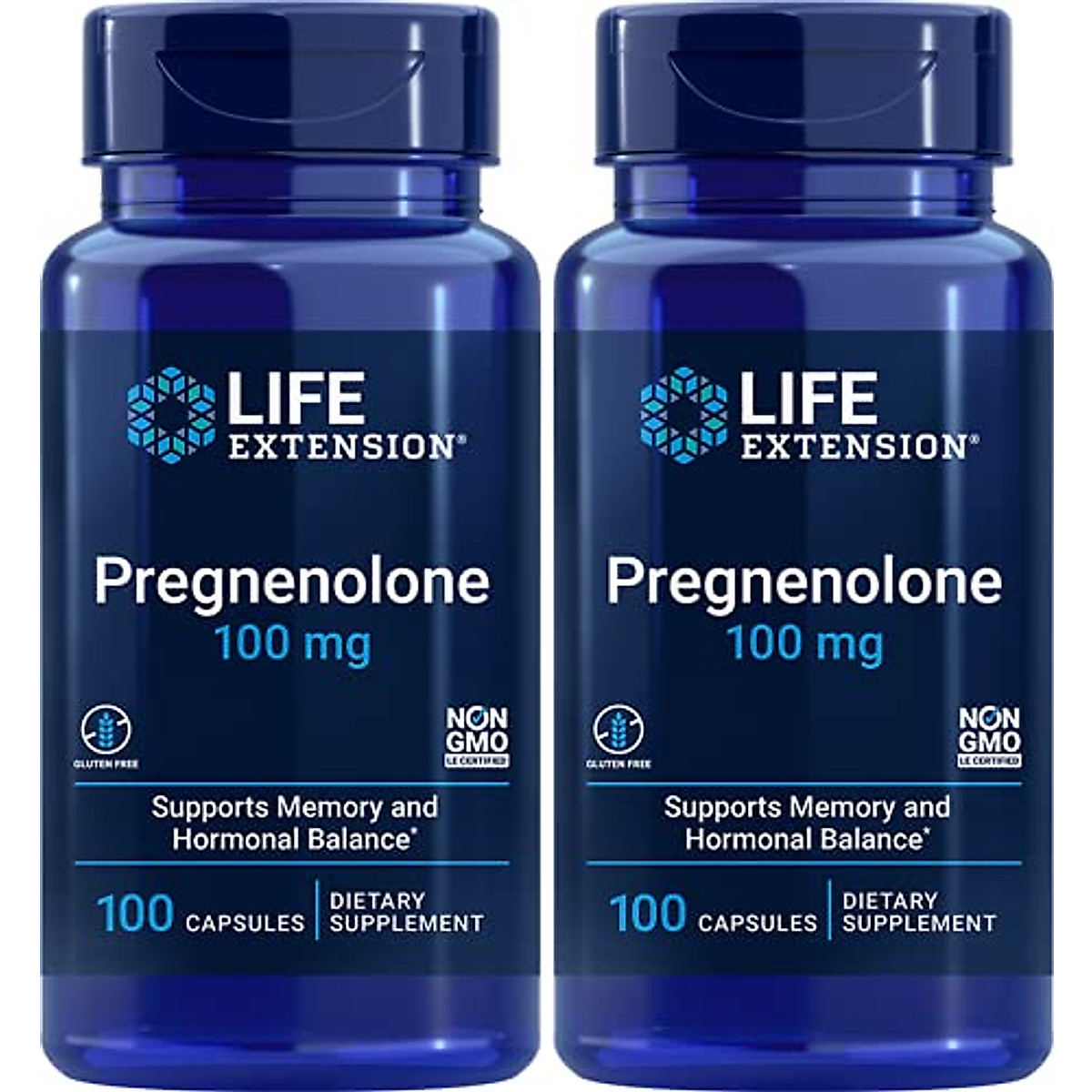 Life Extension Pregnenolone 100 Mg, 100 capsules, 2 Bottle Pack
