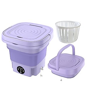 Portable Washing Machine, Foldable Mini Washer for Baby Clothes, Underwear Bra Intimates Delicates Socks or Apartment, Camping, RV, Travel, Business Trip (110V-240V), With US Adapter, Purple Color