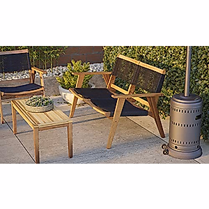 Patio Sense 63368 Kingsmen Loveseat Bench Mid Century Modern Wooden Bench Living Room Bedroom Patio Porch Poolside Entryway Hallway Indoors & Outdoors Solid Wood Construction Warm Teak Tones