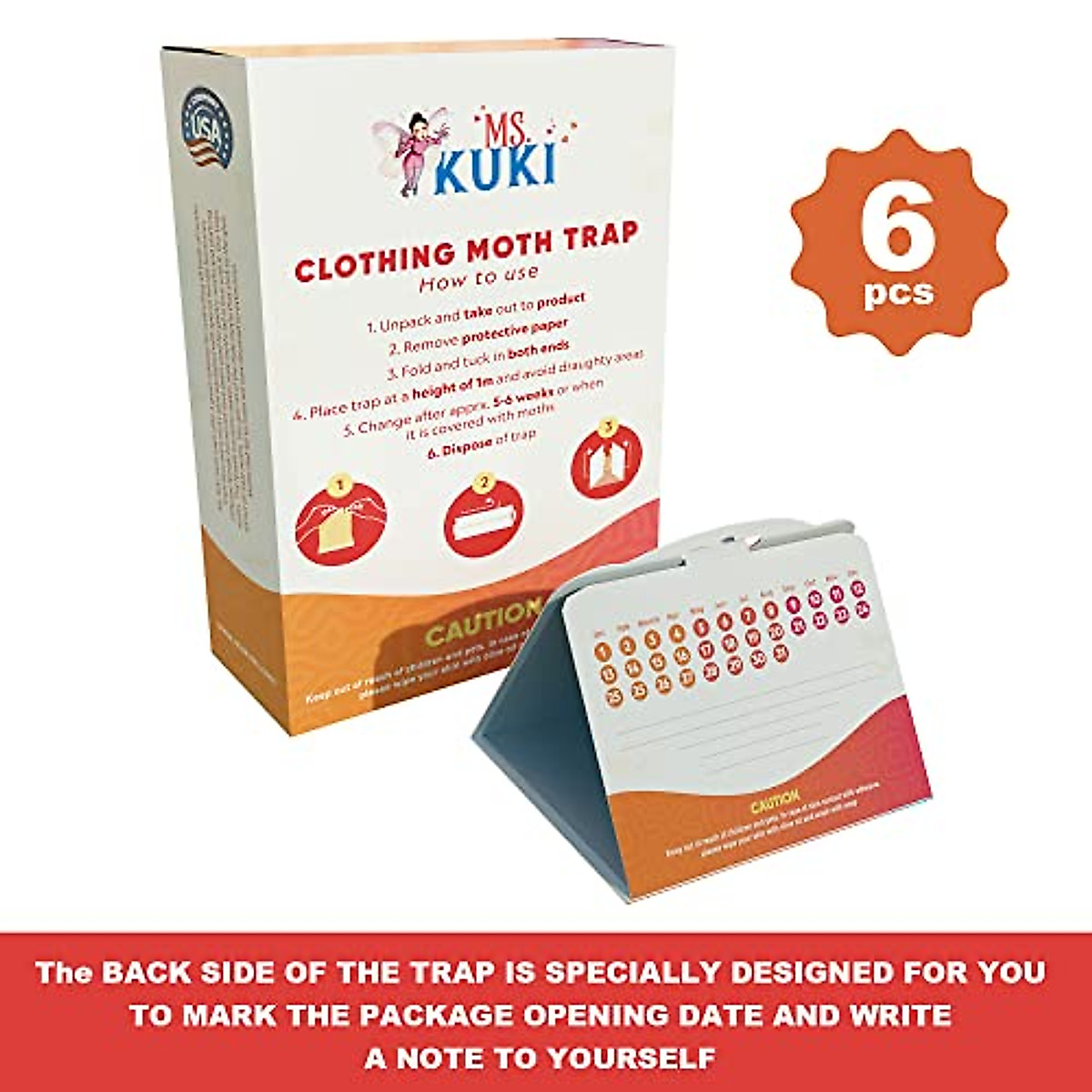 MS. KUKI Moth Traps for Clothes House Closet Home Clothing Indoor Storage Product Paper Cardboard Sticky Glue with Pheromones Prime No Pantry Kitchen Larder Storeroom Cooking Cellar Buttery (6 Pack)