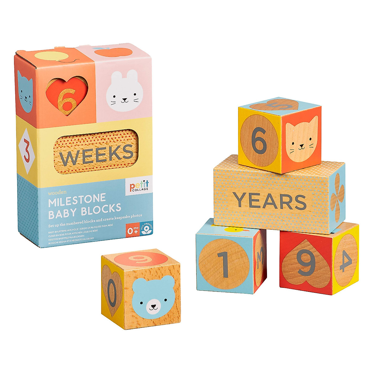 Petit Collage Baby Milestone Blocks Photo Props for Months, Weeks, Years – Numbered Wooden Blocks, Baby Props to Capture Baby’s Growth Over Time