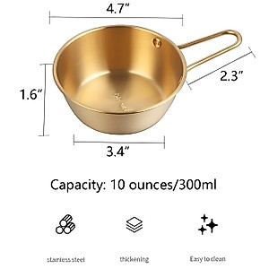 Dadamong 2-Pack Makgeolli Bowls, 304 Stainless Steel Korean Traditional Bowls Rice Wine Bowl with Handle, Hiking Soup Dish, Food Bowl Camp Cup, 4.7 Inch, 10 Ounces (Gold)