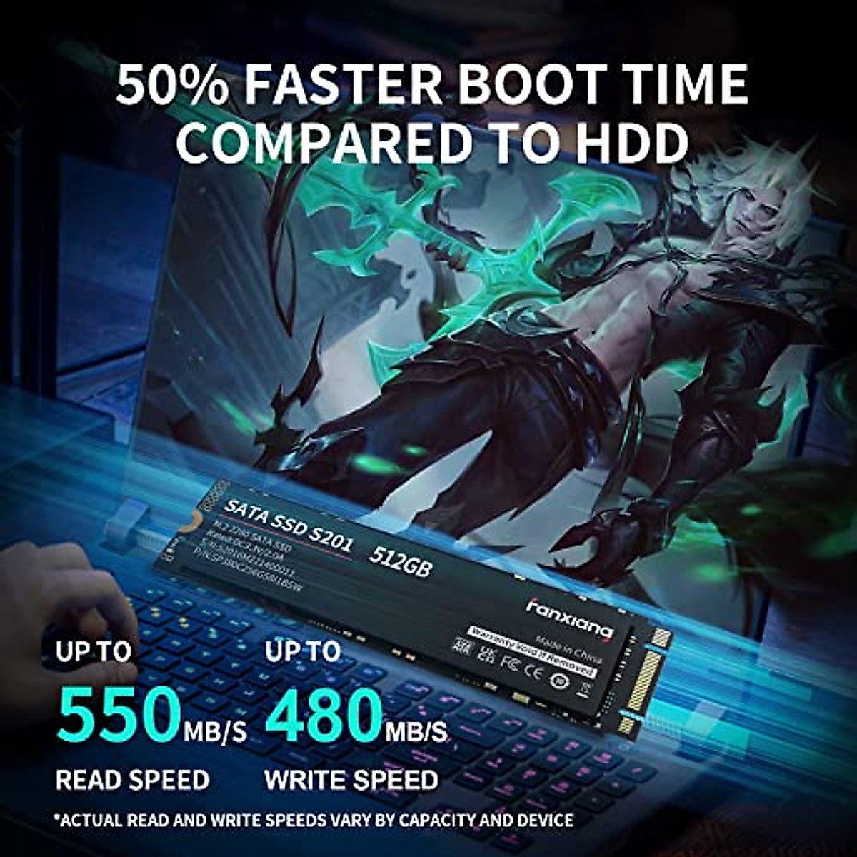 fanxiang S201 512GB M.2 SSD 2280 SATA III 6Gb/s Internal Solid State Drive, SLC Cache for Speed Boost, Read Speed up to 550MB/sec, Compatible with Laptop and PC Desktops(Black)