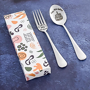 Happy 90th Birthday Spoon&Fork Gifts Engraved Spoon&Fork Personalized Birthday Gifts for Grandpa Dad Husband Uncle Friend