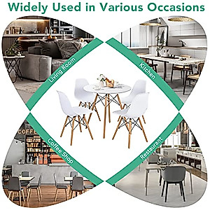 Giantex 5-Piece Dining Table Set, Modern Round Dining Table & 4 DSW Chairs W/Solid Wood Legs, Dining Room Set, Farmhouse Home Furniture for Kitchen Restaurant, Dining Table Set for 4, White