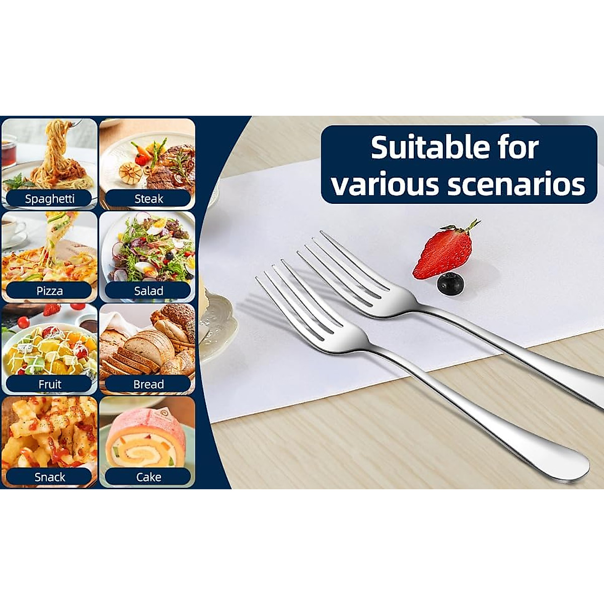 ITITT 16 Piece Dinner Forks, 8 Inch, Top Food Grade Extra-Fine Stainless Steel Silverware Forks，Silverware Set, Dishwasher Safe （Silver)