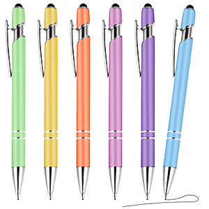 TIESOME 6 Pcs Gel Ink Pens with Stylus Tips, 1.0 mm Black Ink Pens Fine Point, Stylus Pens for Touch Screens, Metal Pens,2 in 1 Stylus Ballpoint Pens for School Office Supplies