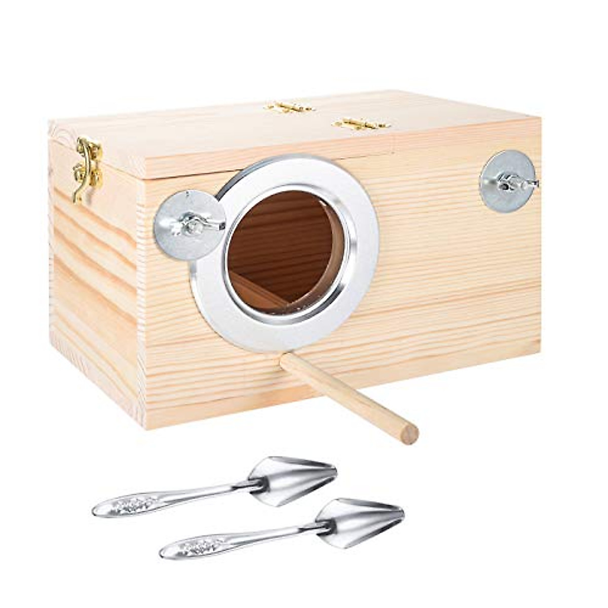 Parakeet Nesting Box, Bird House Budgie Wood Bird Breeding Nest Parrot Mating Box Cage with Feeding Spoon for Finch Lovebirds Cockatiel Budgie Conure Parrot