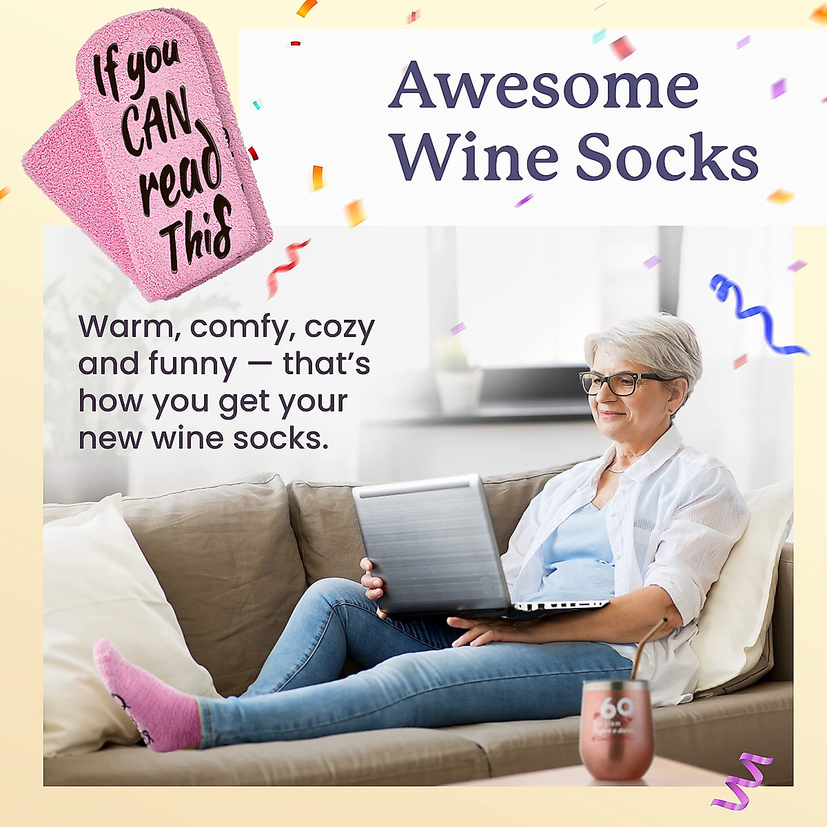 InnoCreation 60th Birthday Gifts for Women - Funny Wine Gift Set for Women Turning 60, Gifts Ideas for Her, Mom, Grandma, Wife, Sister, Aunt, Coworker Turning 60 Year Old