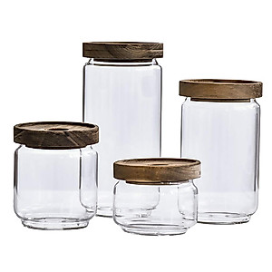 Glass Food Storage Jar 950ml/32oz Clear Glass Canister with Airtight Seal Acacia Wood Lids Kitchen Food Storage Container for Coffee Bean Loose Tea Spice Bottle Sugar Cookies Nuts Snack Candy Jar