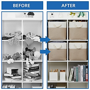 Temary 4 Pack Cube Storage Bins Cloth Baskets for Shelf, Fabric Storage Cubes 12 x 12 Baskets Gift Empty Baskets with Handles, Baskets for Storage (White&Khaki)